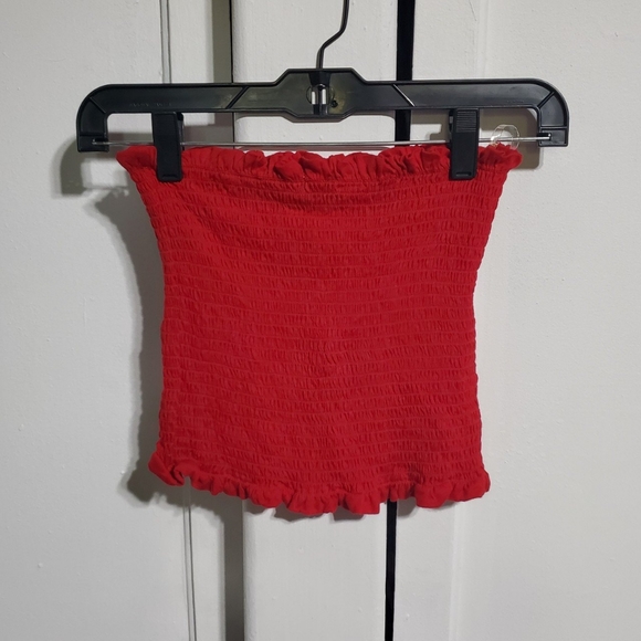 Tops | Red Scrunched Tube Top | Poshmark